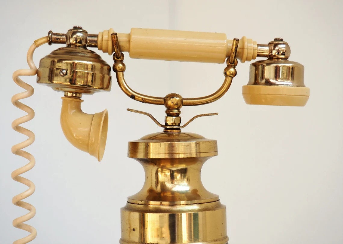 Vintage 1960's Brass Floor Standing Phone With Rotary Dial - Etsy Canada