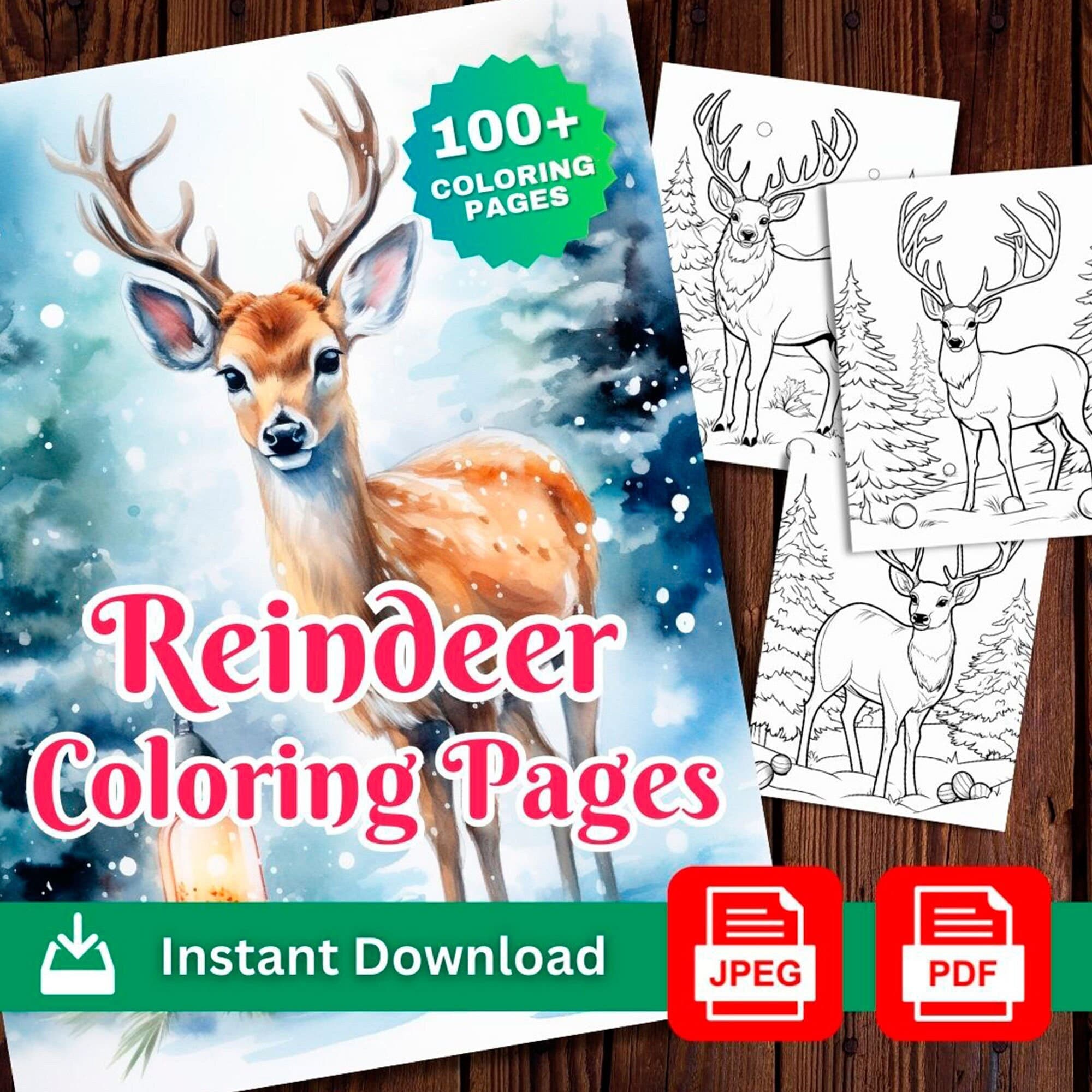 100 Reindeer Coloring Pages Printable Xmas Reindeer Coloring - Etsy