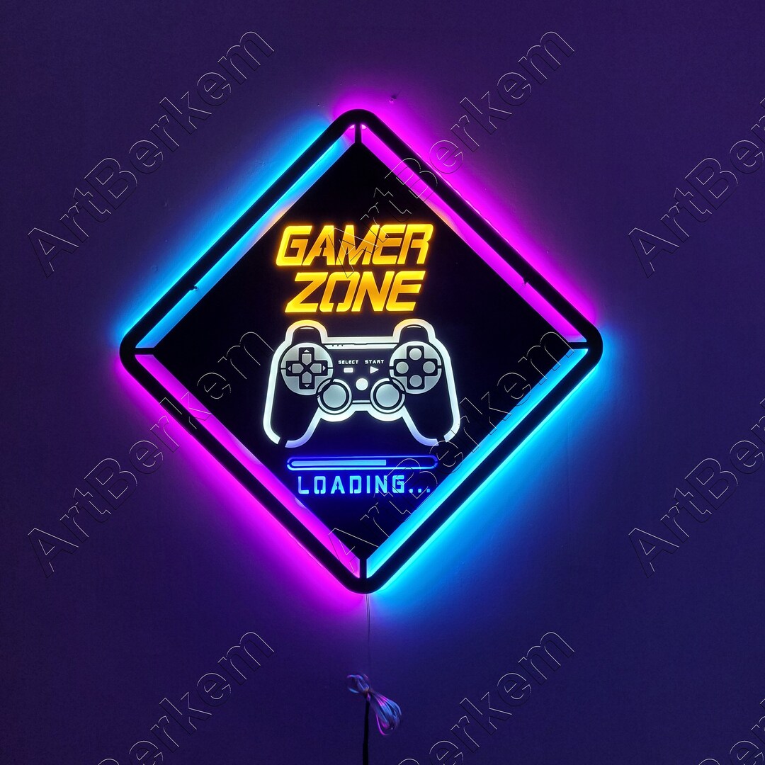 Game, Gamer Console, Gamer Zone Illuminated Metal Sign, Gaming Zone ...