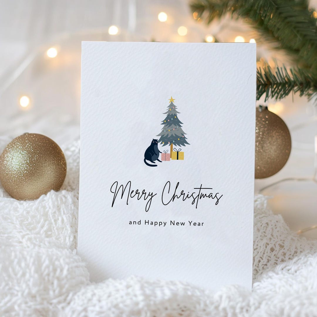 Minimal Christmas Card, Merry Christmas & Happy New Year Greetings Card ...