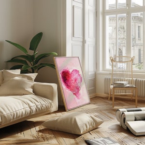 Pink Heart Wall Art, Aesthetic Wall Decor, Love Abstract Wall Art ...