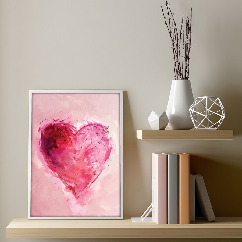 Pink Heart Wall Art, Aesthetic Wall Decor, Love Abstract Wall Art ...