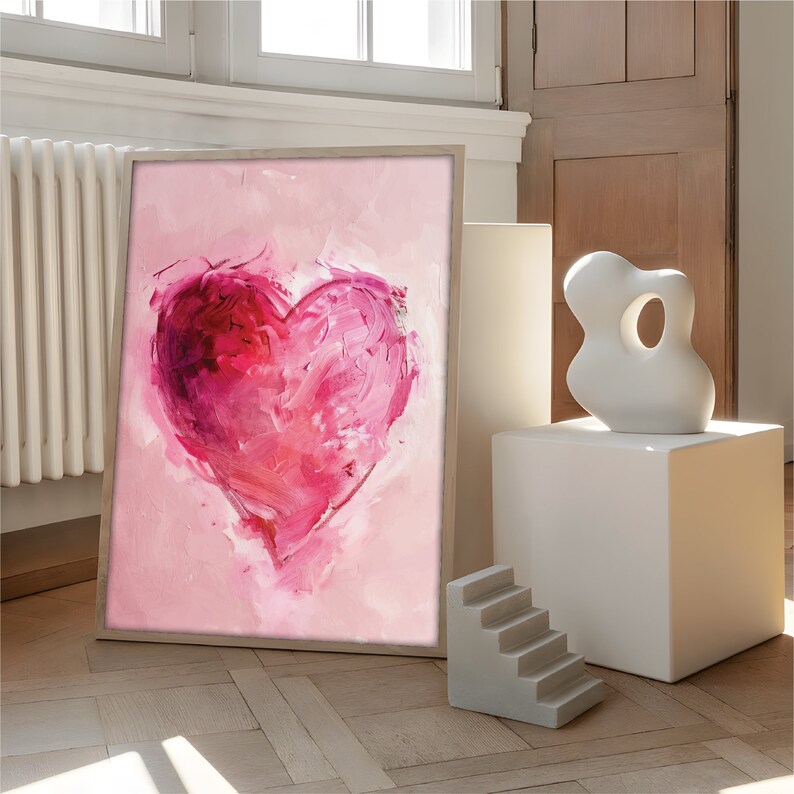 Pink Heart Wall Art, Aesthetic Wall Decor, Love Abstract Wall Art ...