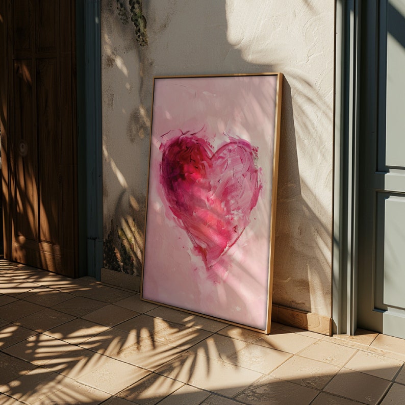 Pink Heart Wall Art, Aesthetic Wall Decor, Love Abstract Wall Art ...