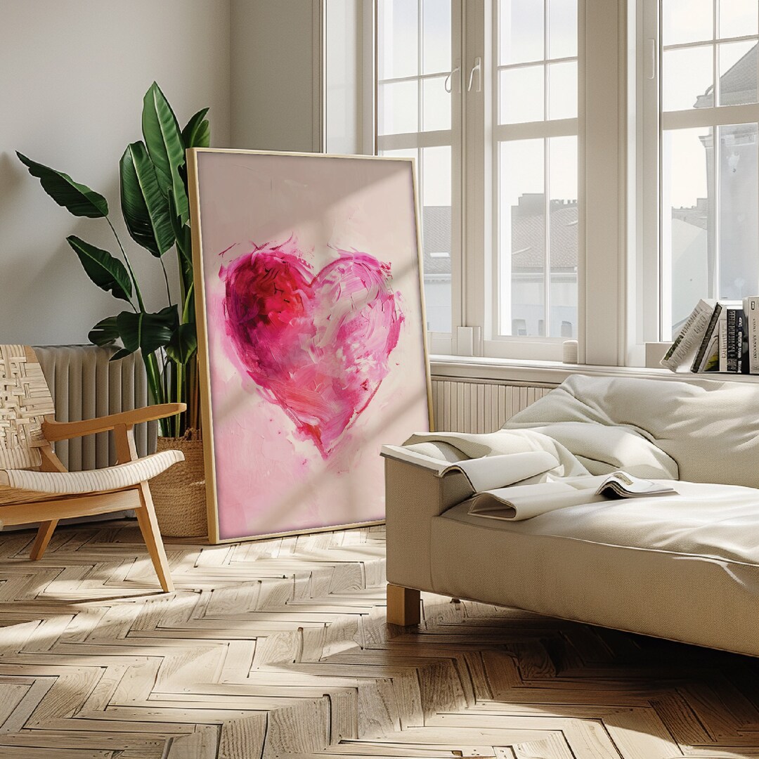 Pink Heart Wall Art, Aesthetic Wall Decor, Love Abstract Wall Art ...