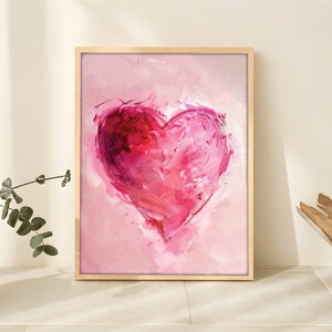 Pink Heart Wall Art, Aesthetic Wall Decor, Love Abstract Wall Art ...