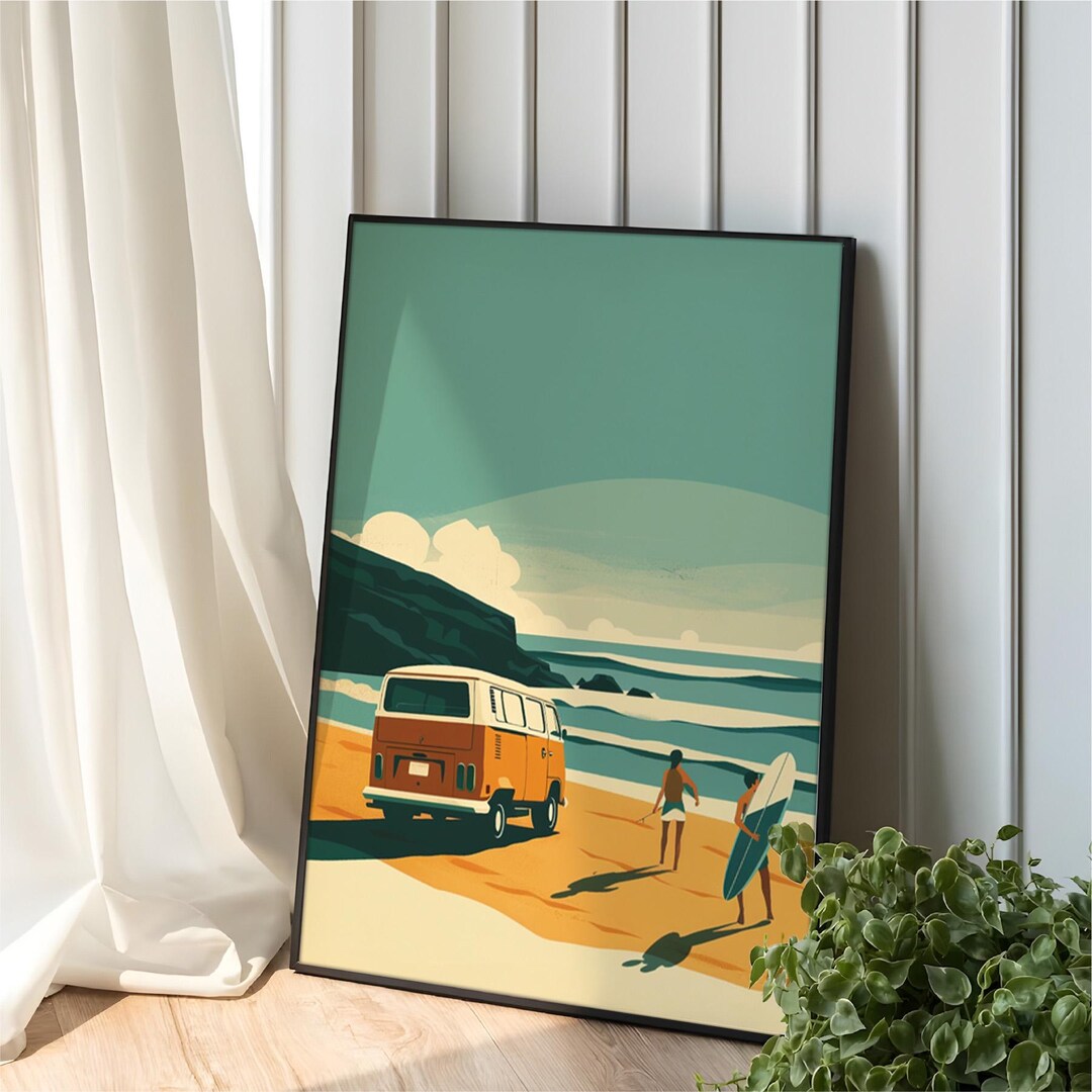 Summer Beach Art, Surf Poster, Camper Van Wall Art, VW Van Poster ...