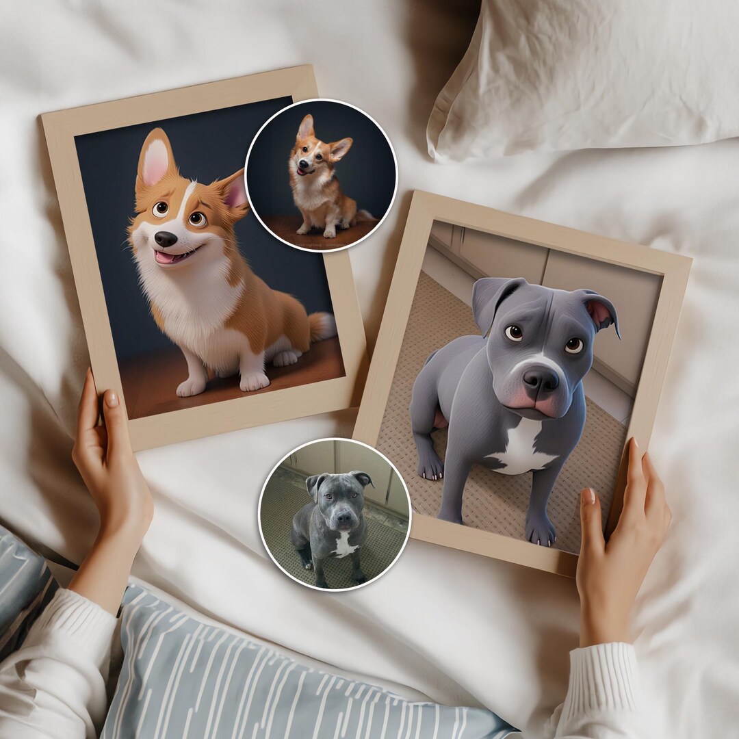 Custom Pet Cartoon Portrait From Photo, Personalized Pet Character Art ...