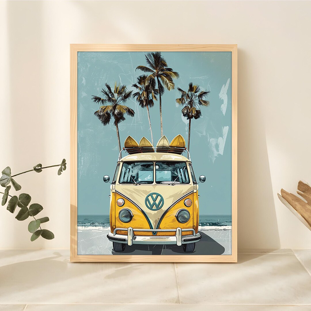 Camper Van Decor, VW Van Poster, Beach Print, Retro Van Print, Beach ...