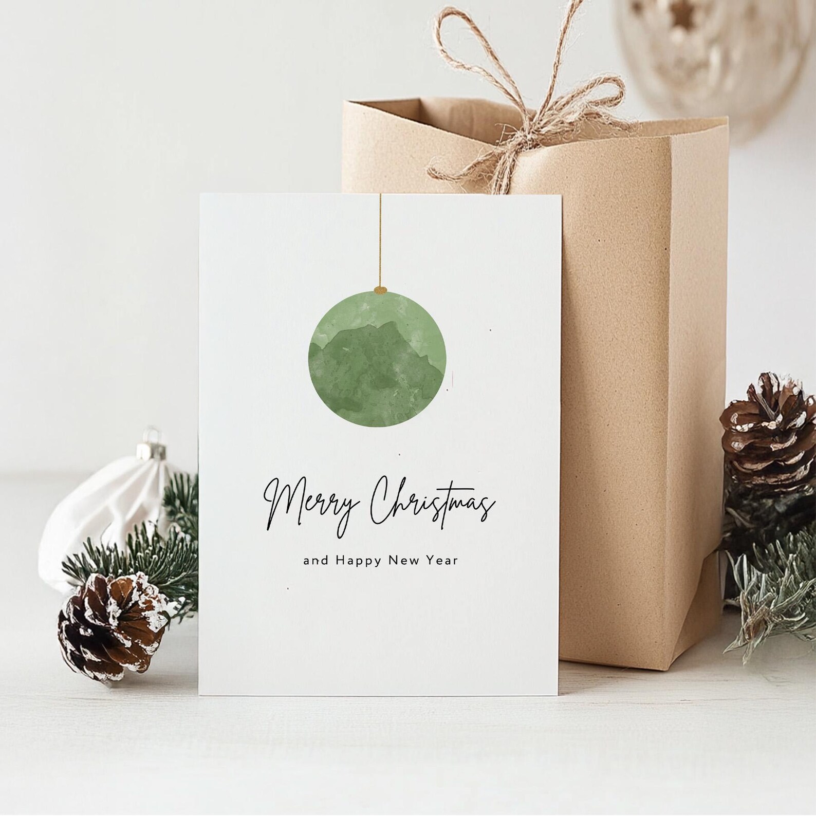 Minimal Christmas Card, Merry Christmas & Happy New Year Greetings Card ...