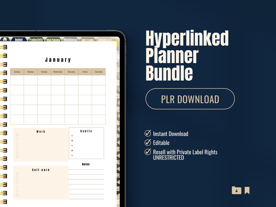 PLR Hyperlinked Digital Planner Kit ADHD Planner Hourly - Etsy