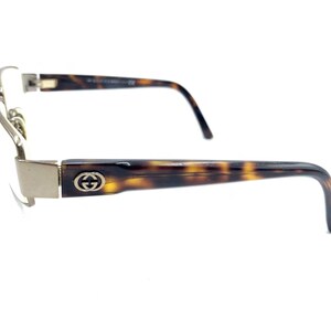 Gucci Gold Brown Tortoise Rectangle Eyeglasses Frames 53-17 135 Italy ...