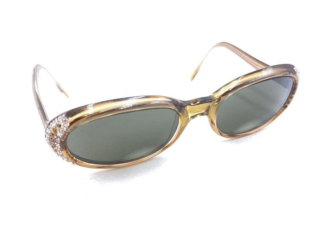 Swank Vintage Mady Brown Crystals Oval Sunglasses Frames 48-20 135 ...