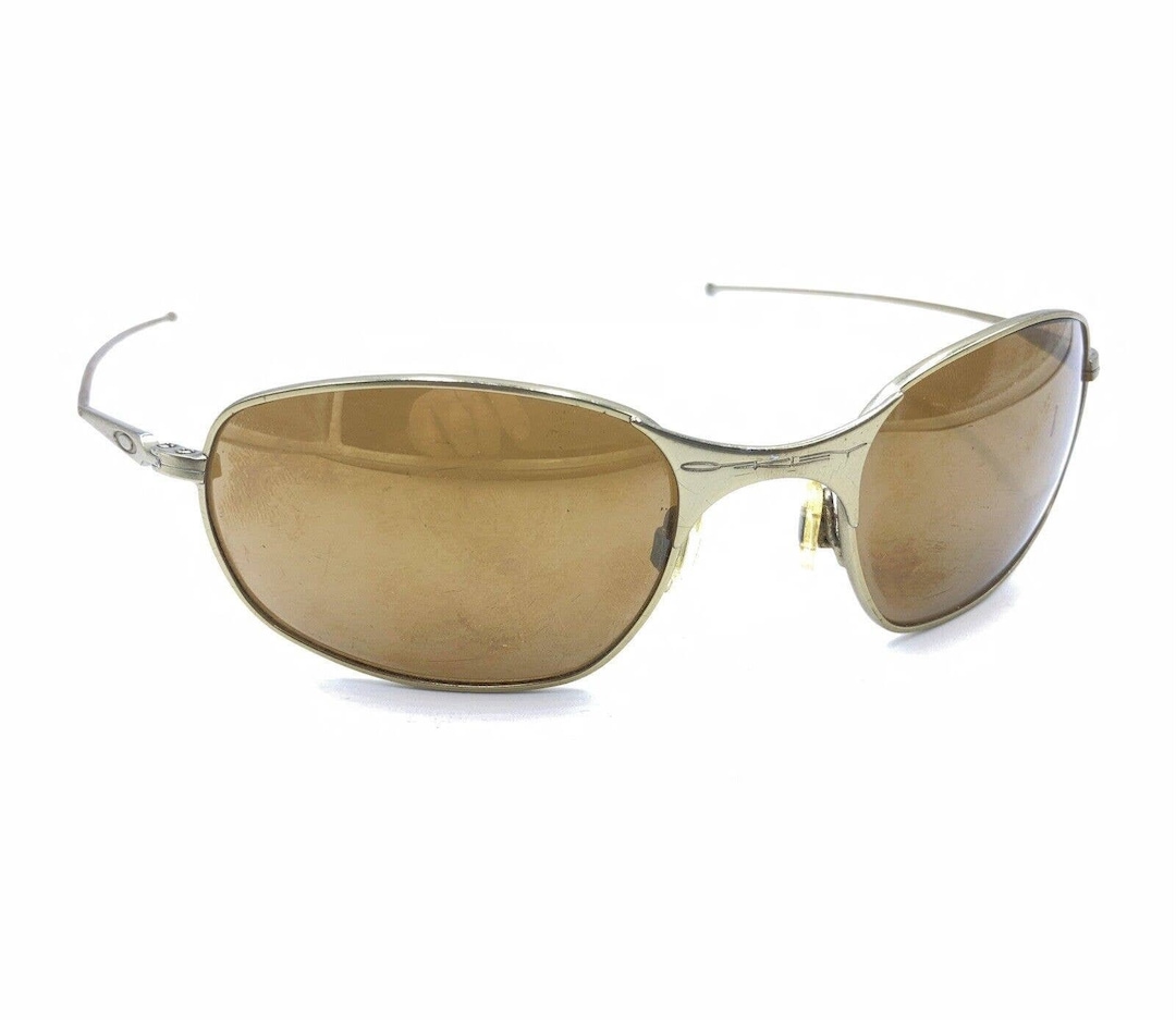 Oakley Gold Pewter Metal Rectangle Wrap Sunglasses Frames Designer Men ...