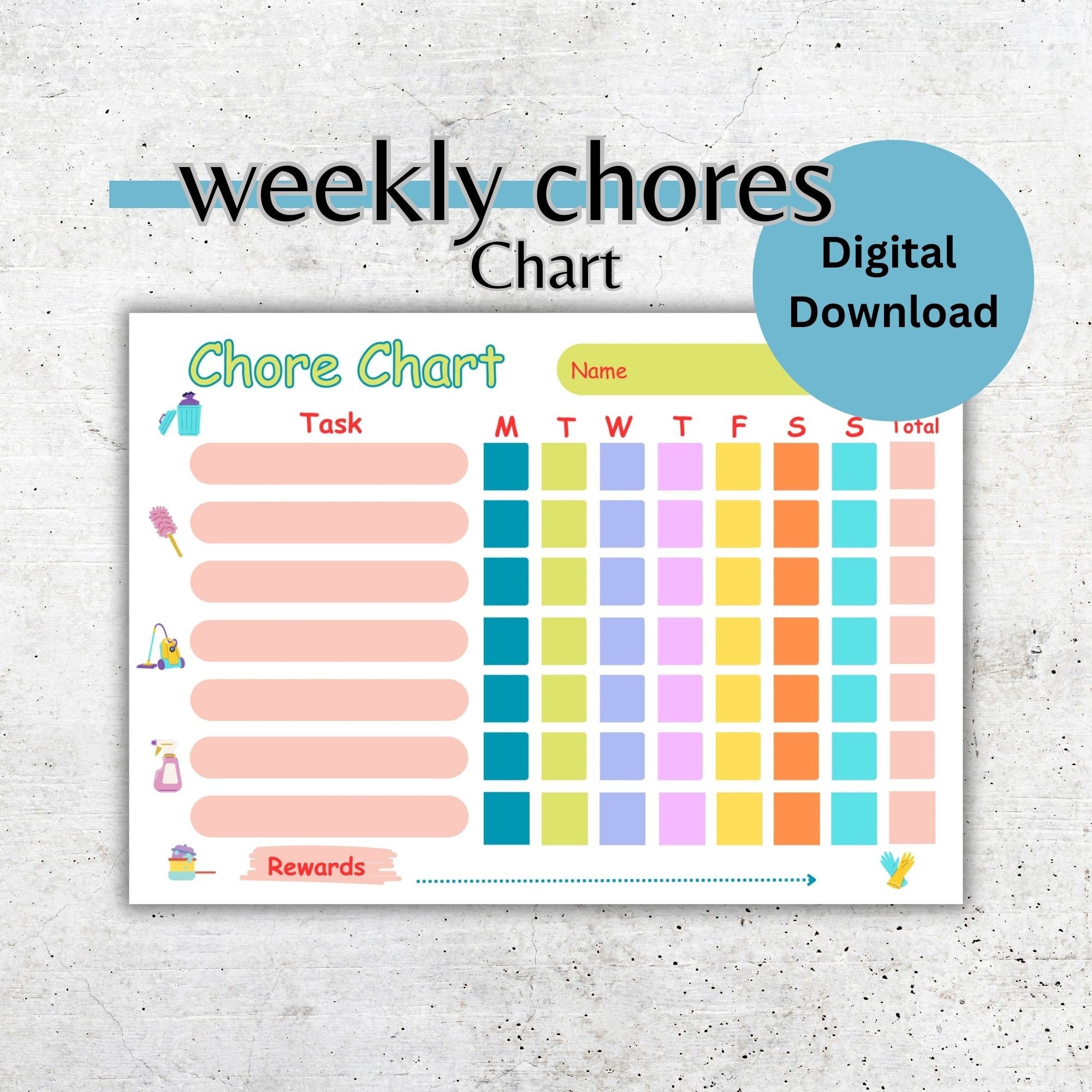 Chore Chart for Kids Printable Chore Chart Chores Tasks - Etsy UK