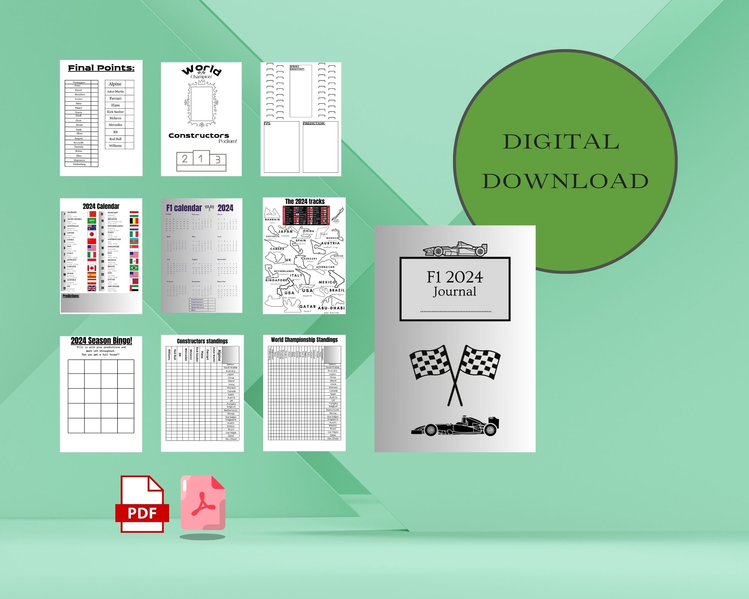 F1 2024 Season Digital Interactive Journal, Formula One Racing Drivers ...