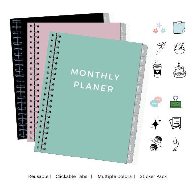 Digital Monthly Planner - Downloadable File With Stickers - Etsy