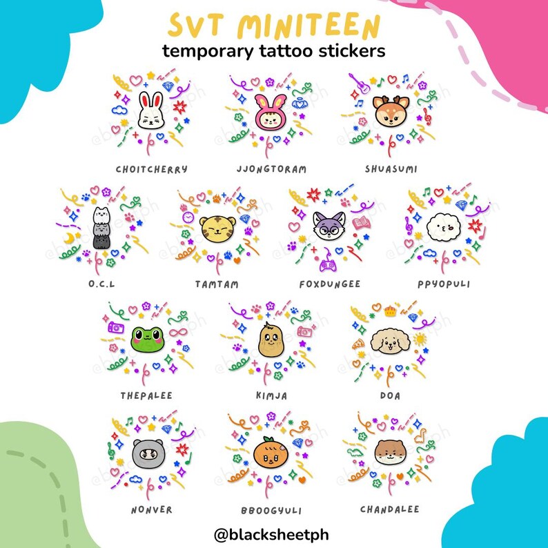 SEVENTEEN Miniteen Temporary Tattoos Set Sebongmoji Cute Stickers ...
