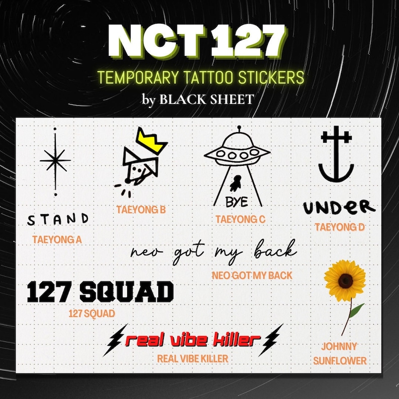 NCT 127 Stickers, Taeyong Johnny Temporary Tattoos Set, Assorted Kpop ...