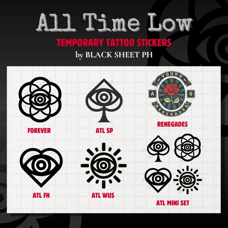 All Time Low Temporary Tattoos ATL Inspired Concert Stickers Decals - Etsy