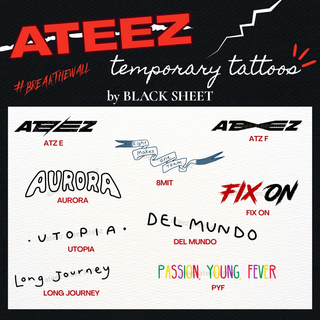 ATEEZ Temporary Tattoos Set, ATZ Kpop Inspired Stickers Decals - Etsy