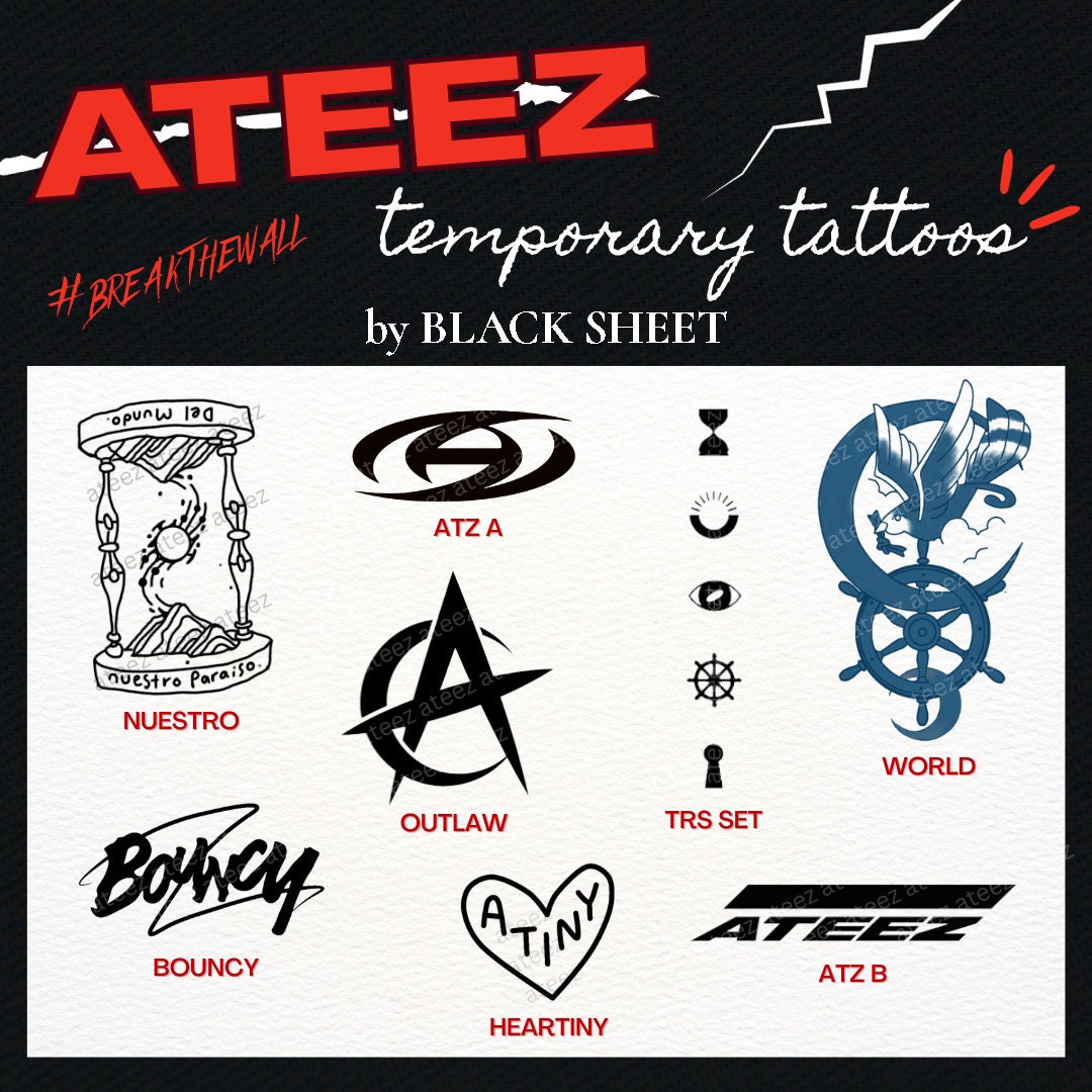 ATEEZ Temporary Tattoos Set, ATZ Kpop Inspired Stickers Decals - Etsy