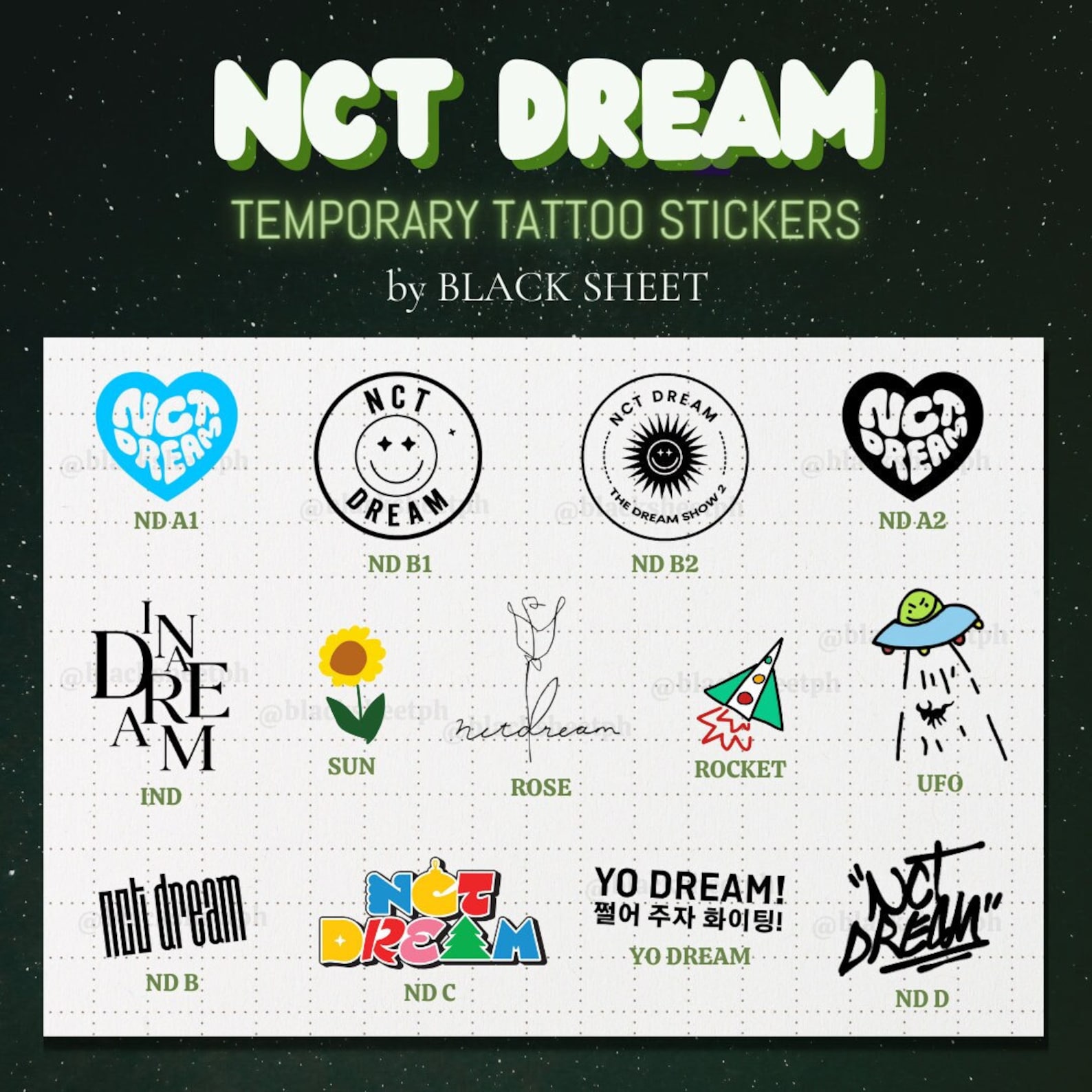 NCT Dream Temporary Tattoos Set - Assorted Kpop Stickers and Decals for ...