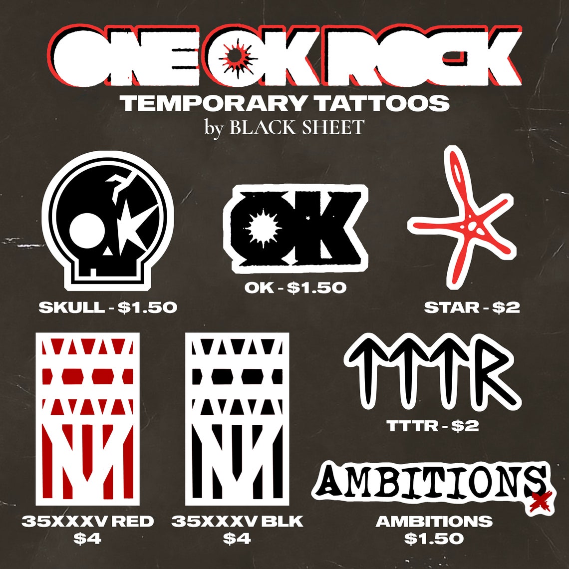 One Ok Rock Temporary Tattoos - OOR Jpop Music Band Stickers Decals - Etsy