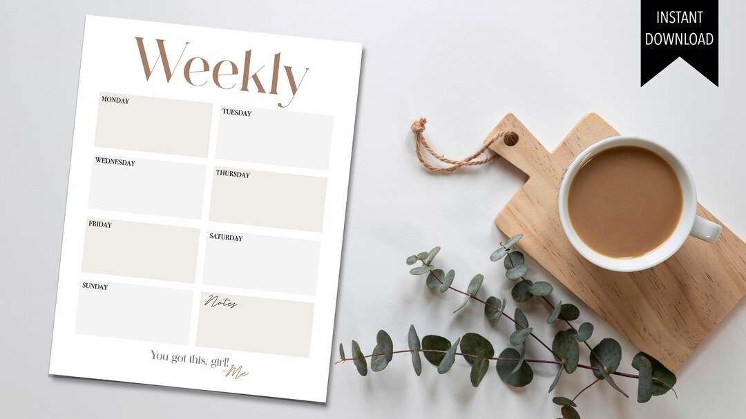 Printable Digital Weekly Calendar Single Page Simple - Etsy