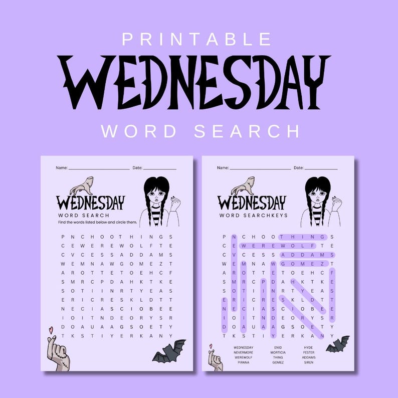 Wednesday Addams, Wednesday, Addams Family, Jenna Ortega, Word Search ...