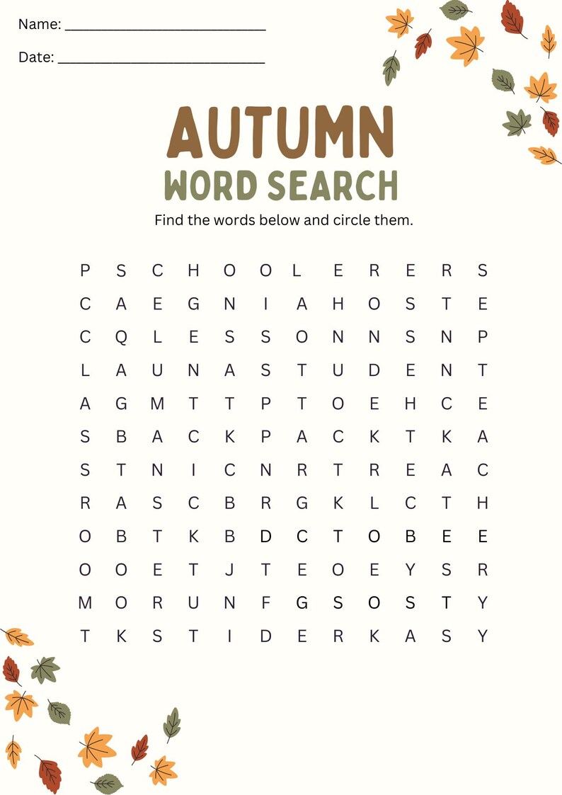Autumn Word Search, Word Search Puzzle, Word Search Game, Classroom ...
