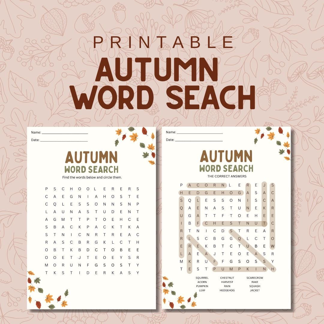 Autumn Word Search, Word Search Puzzle, Word Search Game, Classroom ...