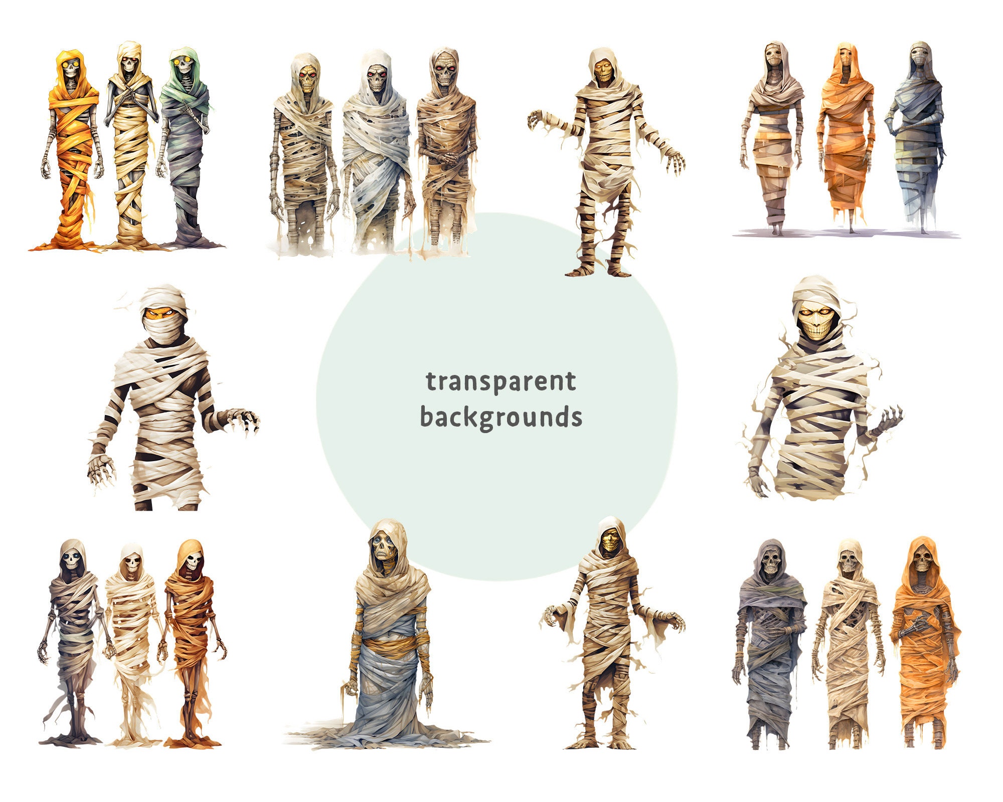 Watercolor Mummies Clipart Halloween Clipart Mummies - Etsy