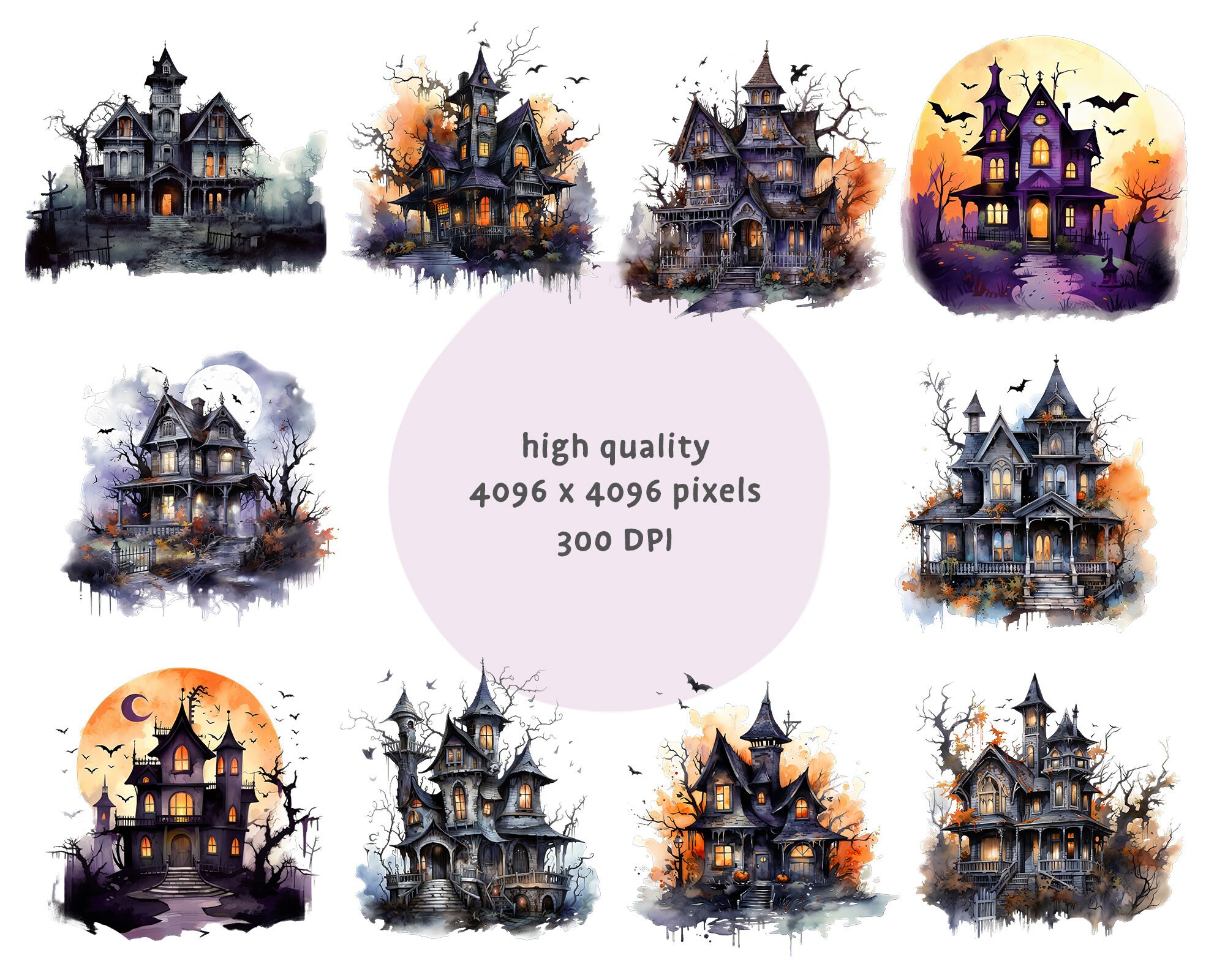 Watercolor Haunted Houses Clipart Haunted Houses Clipart - Etsy