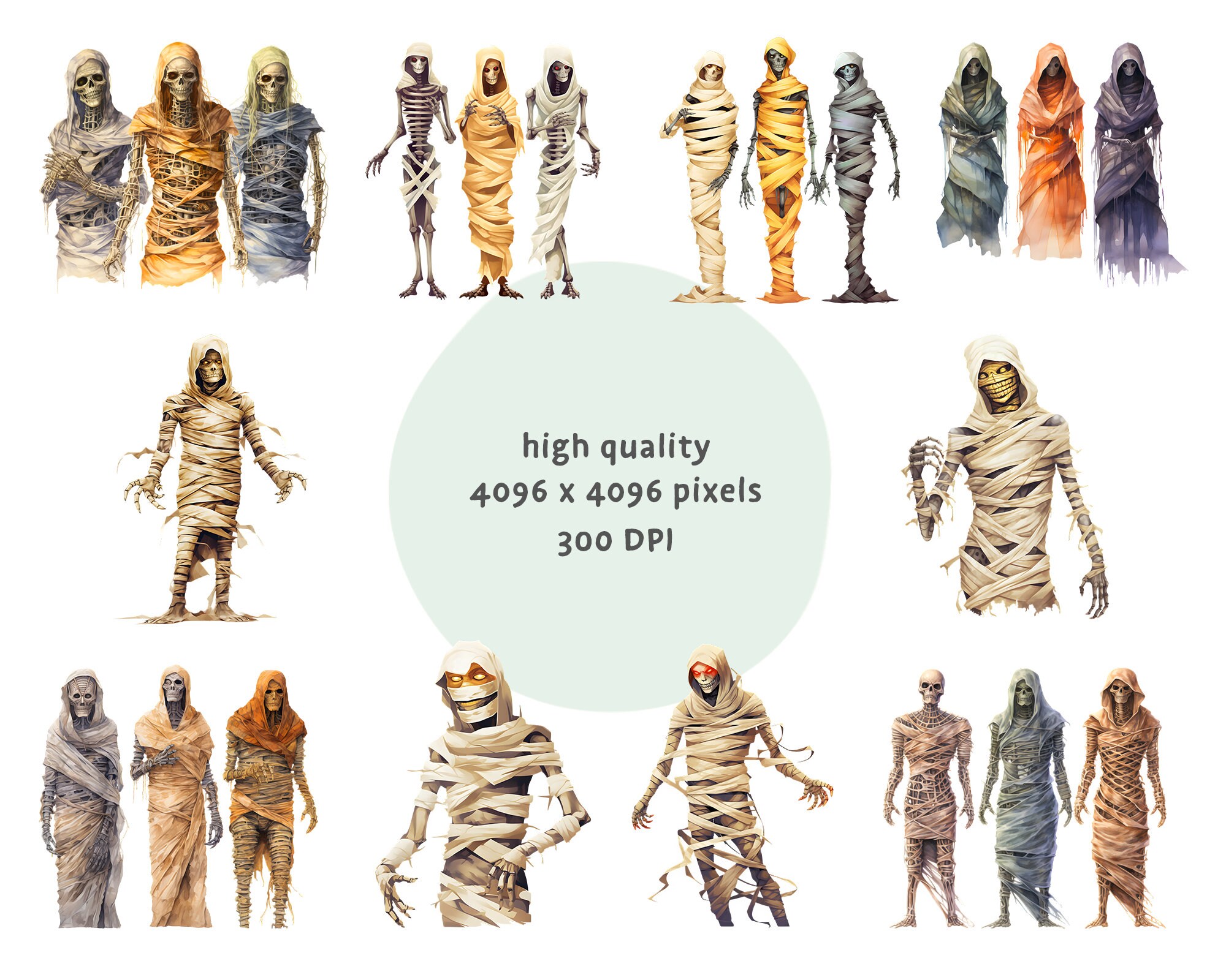 Watercolor Mummies Clipart Halloween Clipart Mummies - Etsy