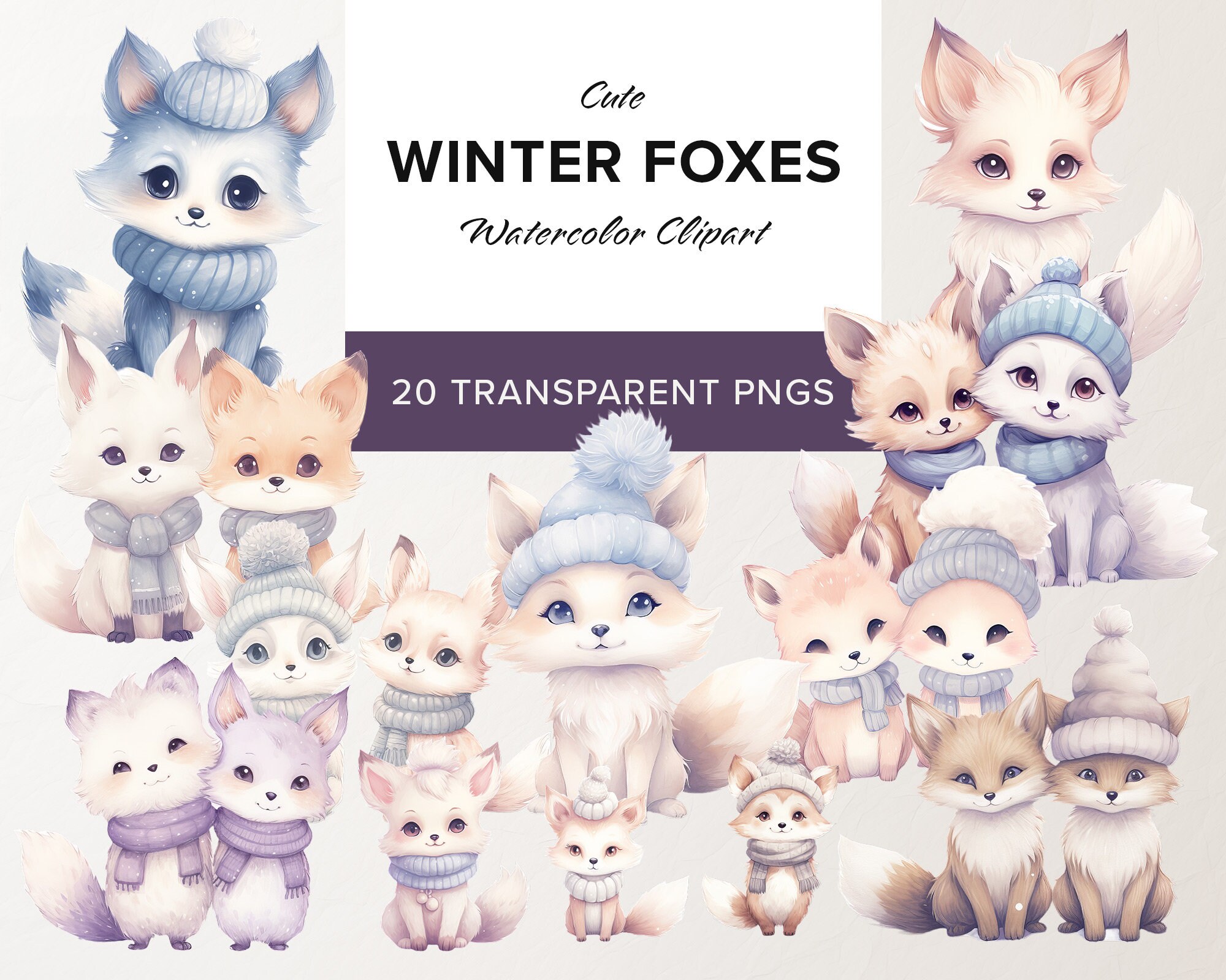 Winter Foxes Clipart Fox Clipart Animal Clipart 20 PNG Files Instant ...