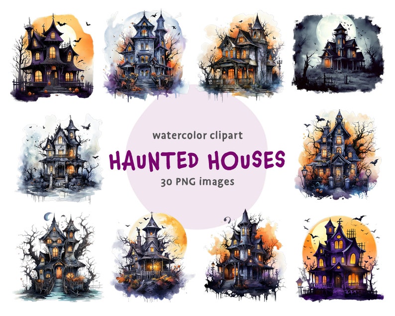 Watercolor Haunted Houses Clipart Haunted Houses Clipart - Etsy