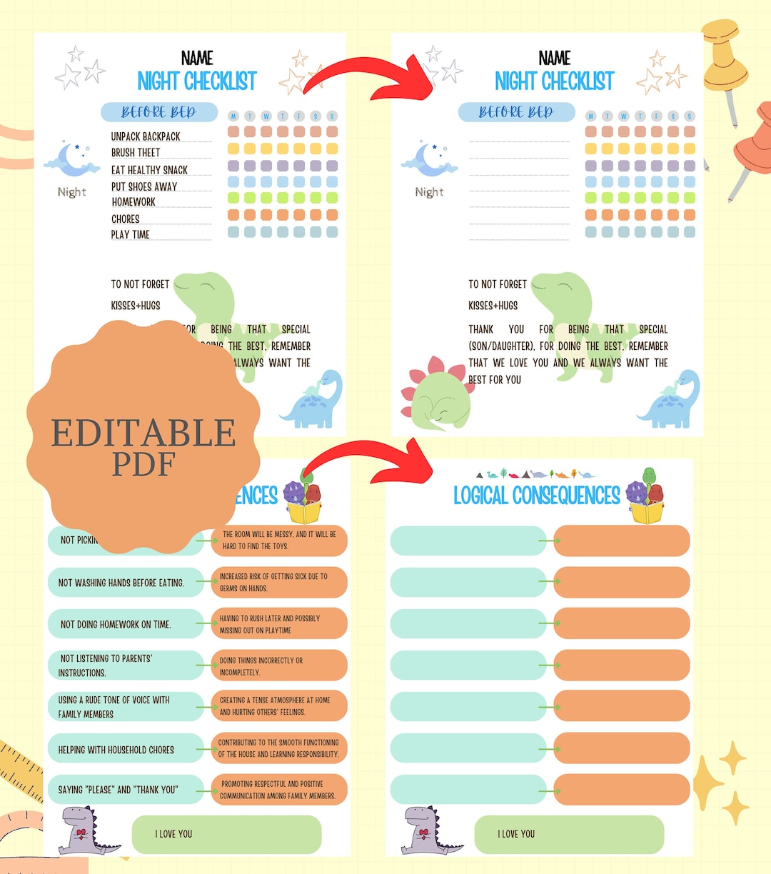 Editable School Schedule for Children Day and Night - Etsy