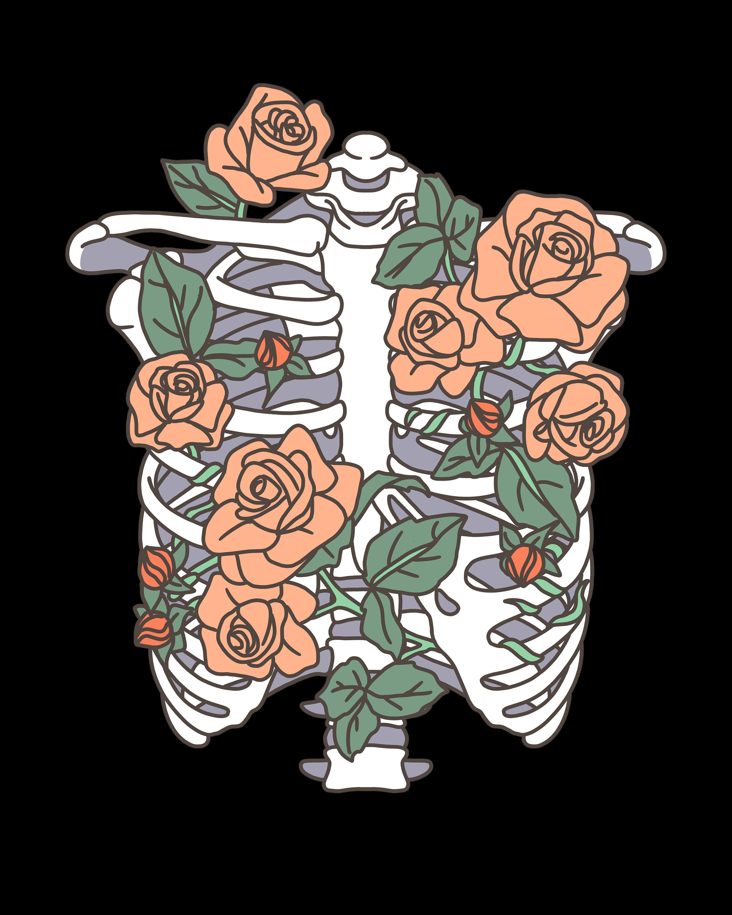 Rib Cage With Flowers Sticker - Etsy