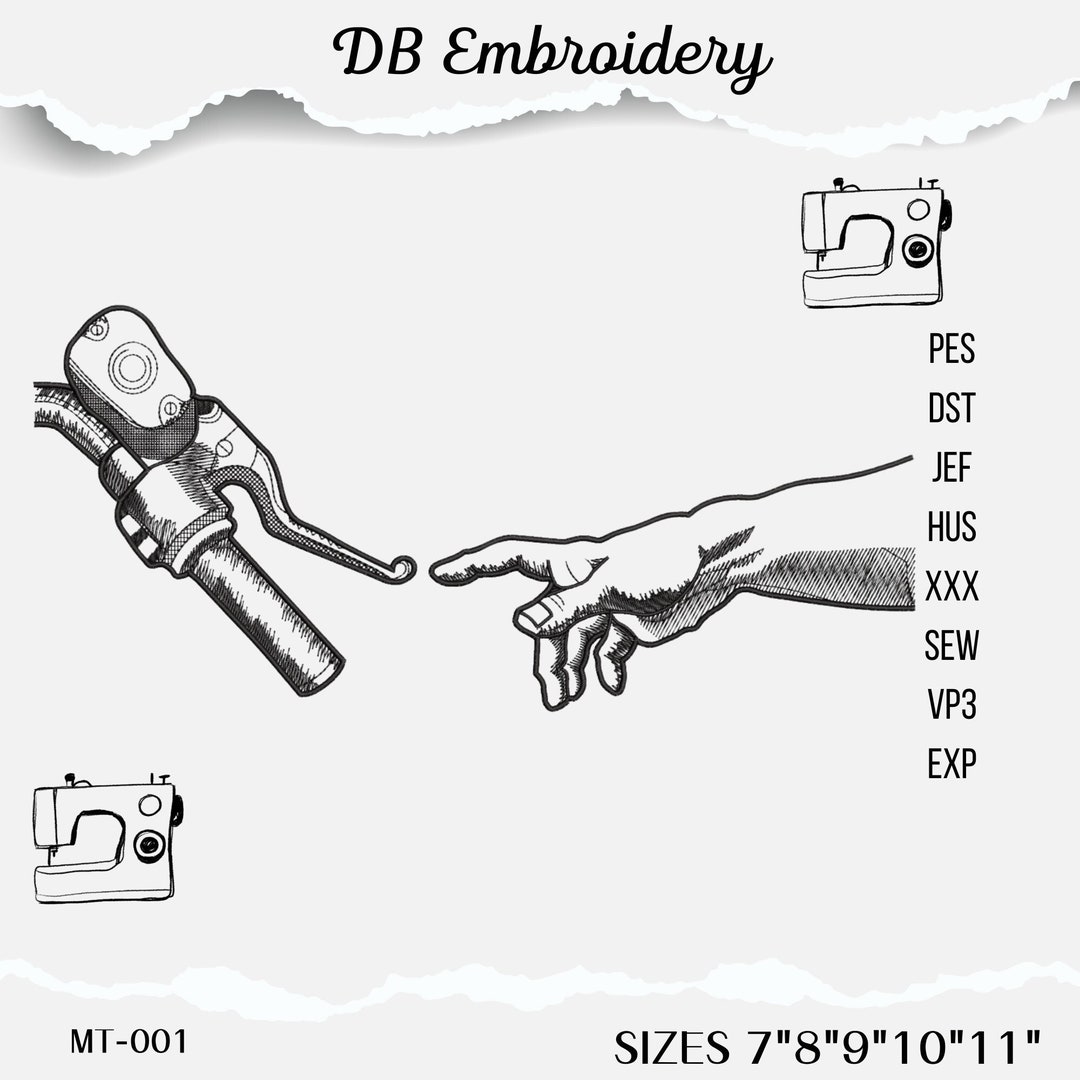 Biker-inspired Embroidery Design Pack: Robotic Hand & Sewing Machine ...
