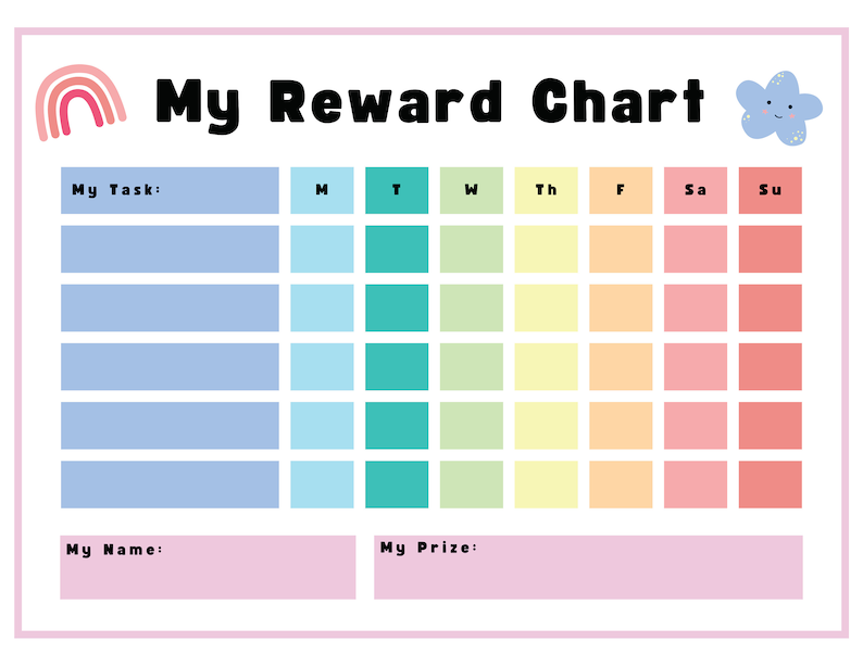 Kid's Reward Chart Printable - 2 Rainbow Color Schemes - Behavior Chart ...