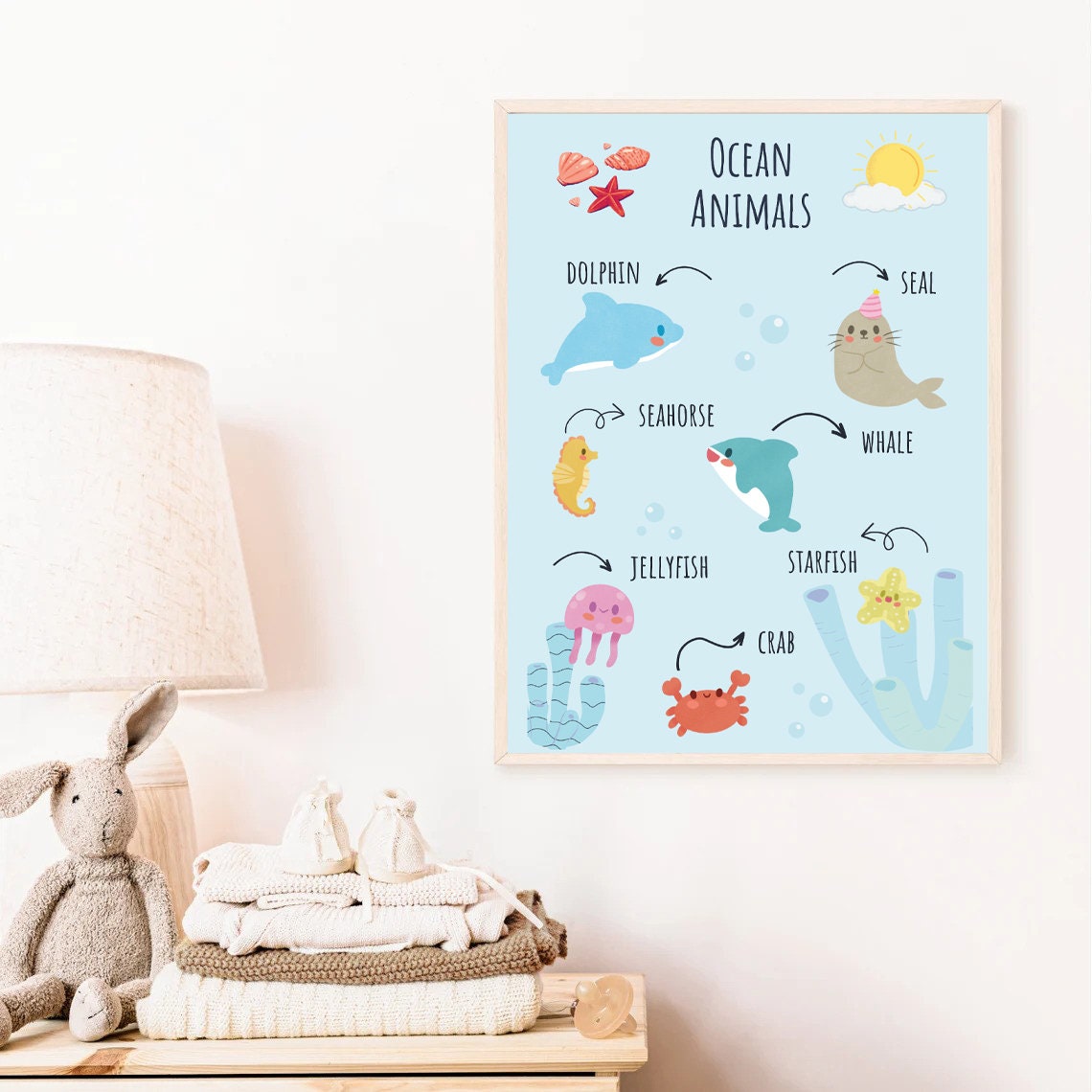 Sea Creatures Decor, Sea Creatures Wall Art, Digital Art Print, Nursery ...