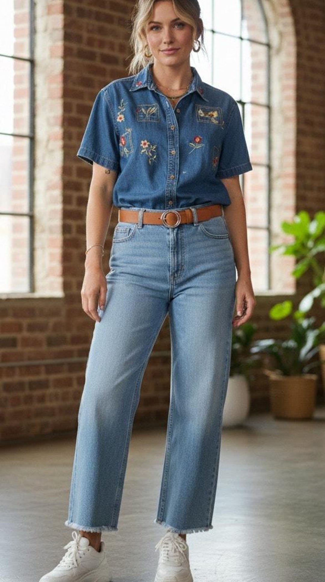 Vintage 90's Bobbie Brooks Grandma Chic Embroidered Denim Chambray ...