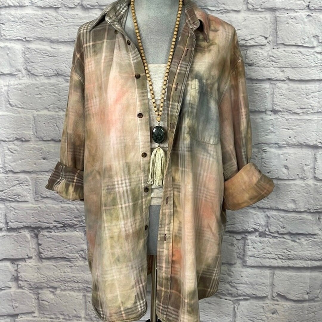 Reworked/upcycled Hand-bleached and Dyed Flannel Shirt - Etsy