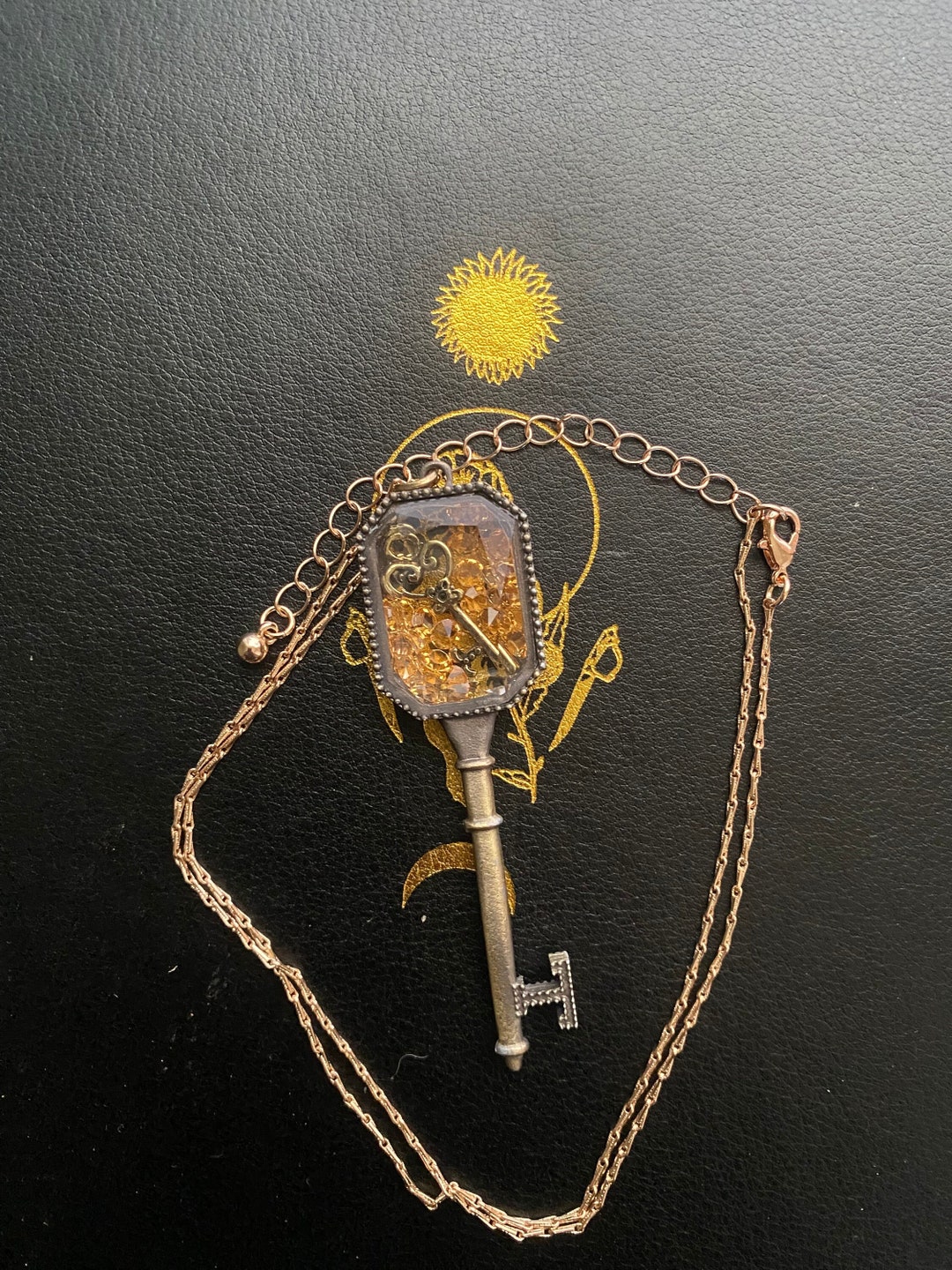 The Keyholders Jewel Bronze Key Pendant Necklace, Gold Plated Chain ...