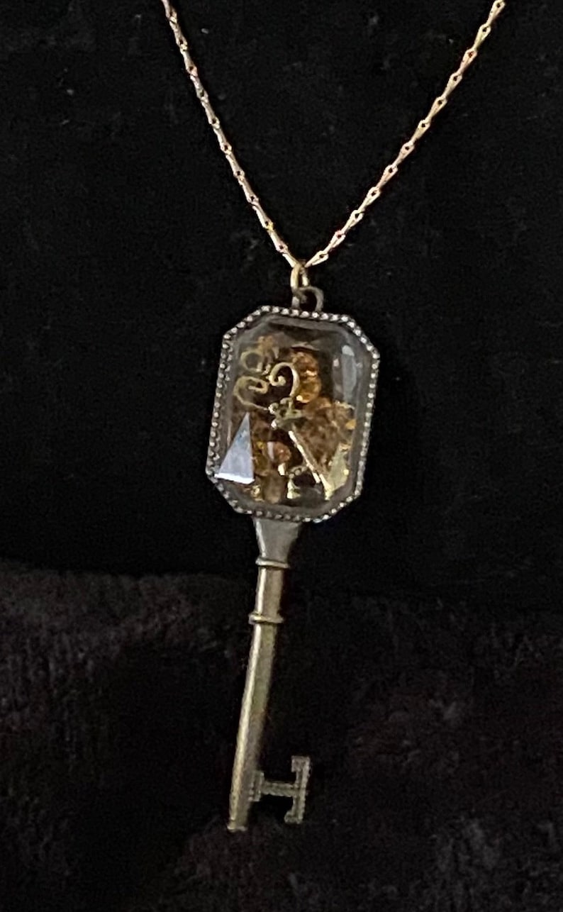 The Keyholders Jewel Bronze Key Pendant Necklace, Gold Plated Chain ...