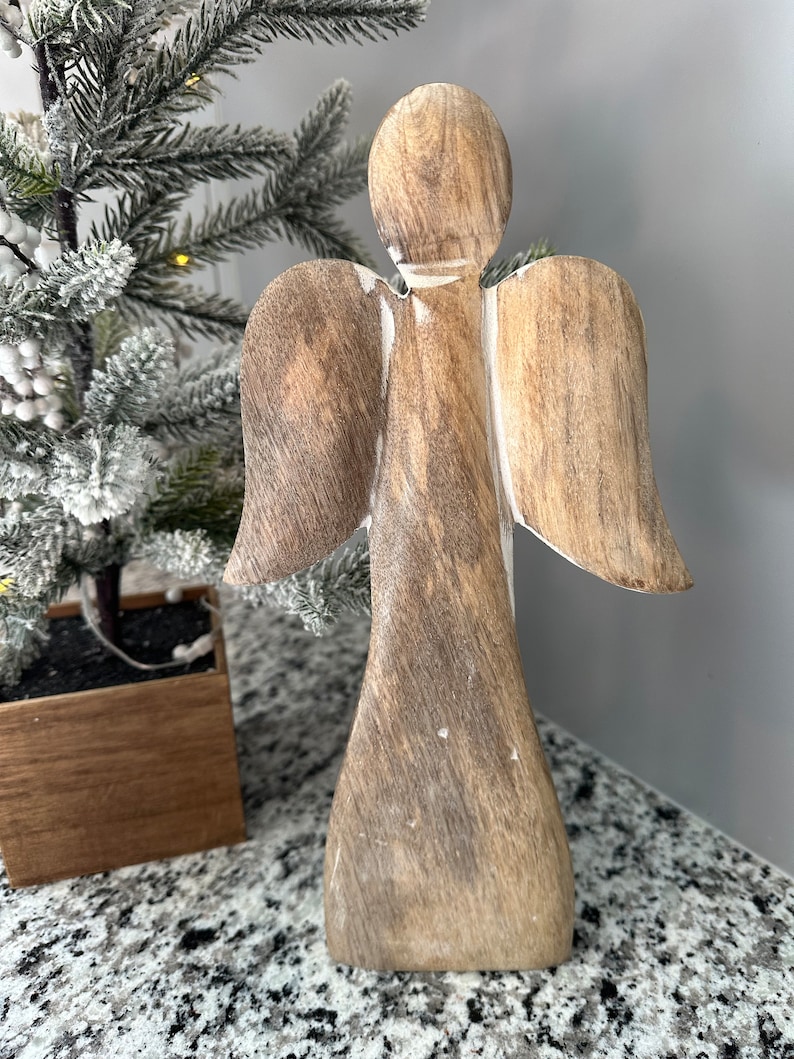 Wooden Angel Hand Carved Angel Christmas Angel Beachy Chic Décor Rustic ...