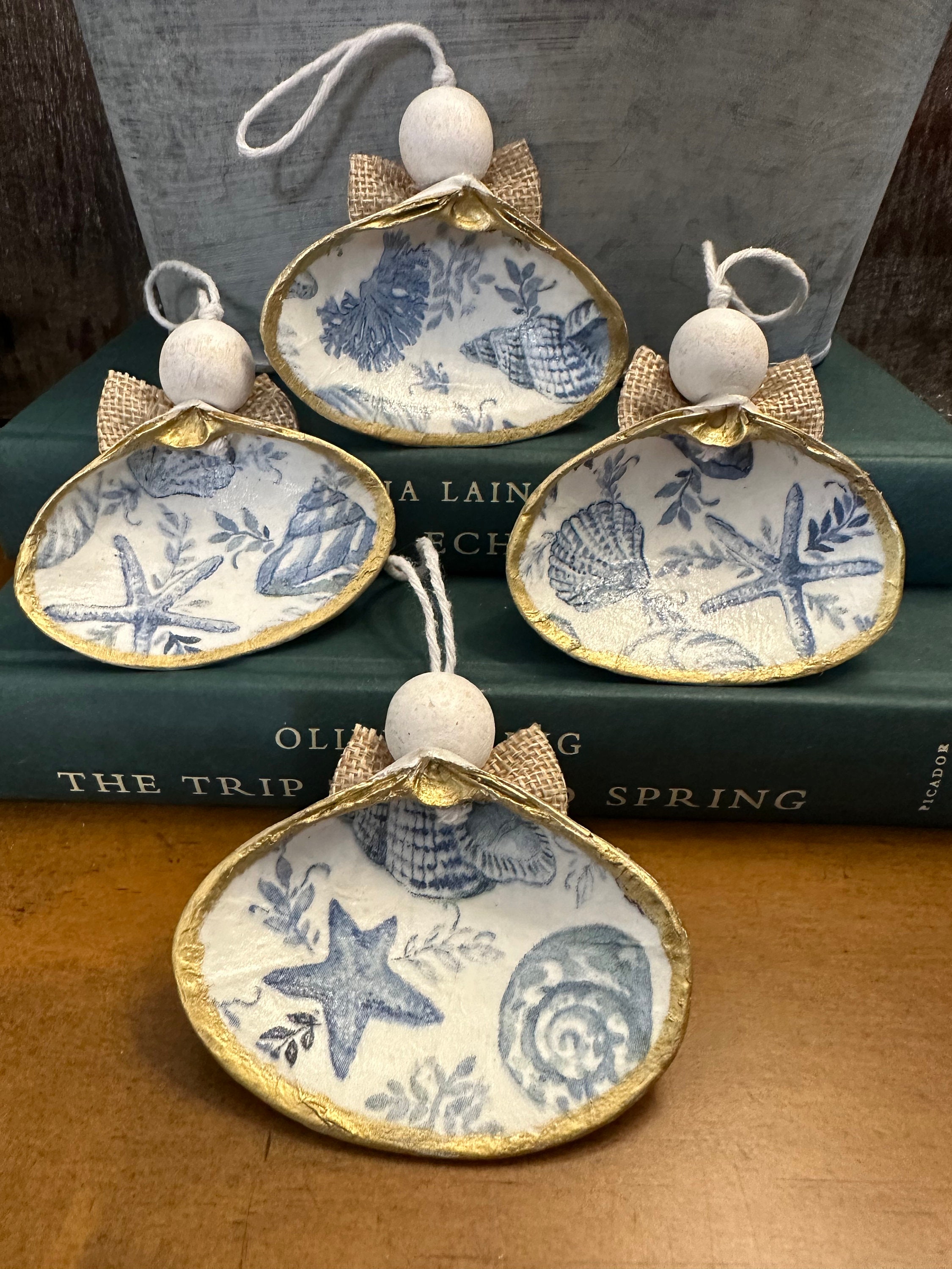 Set of 4 Hand Painted Decoupage Seashell Ornaments Beachy - Etsy