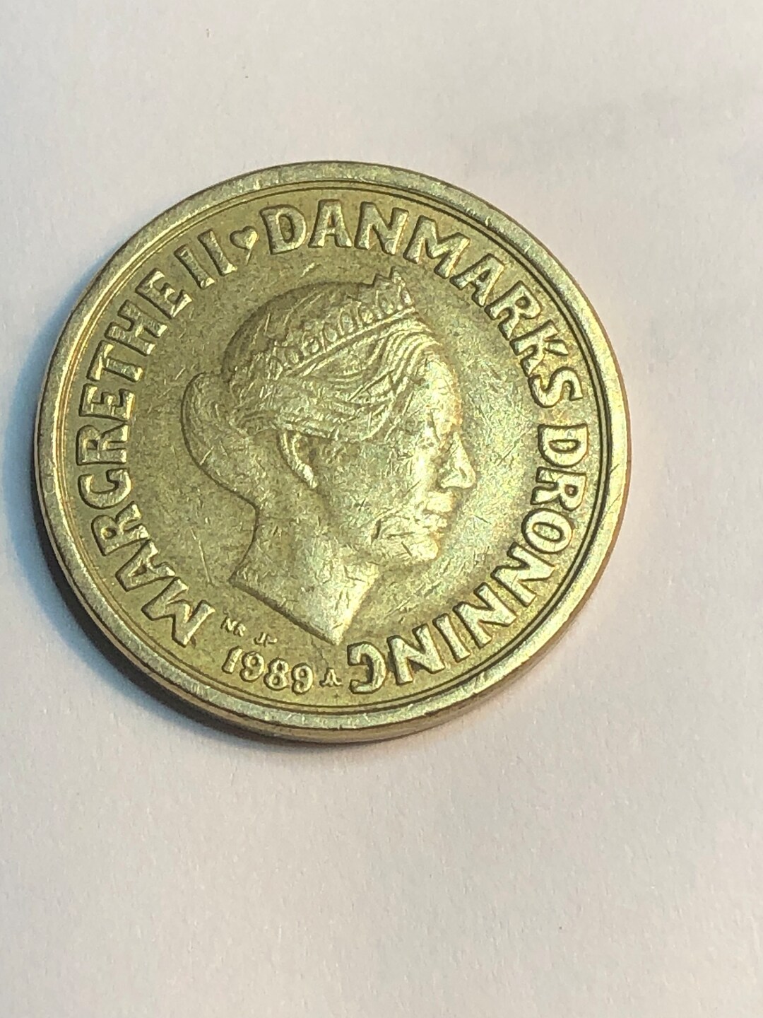 1989 Denmark 10 Kroner Coin Margrethe II 2nd Portrait 1st Year of Mint ...