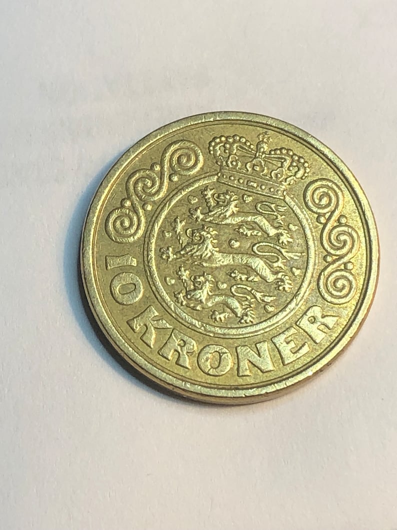 1989 Denmark 10 Kroner Coin Margrethe II 2nd Portrait 1st Year of Mint ...